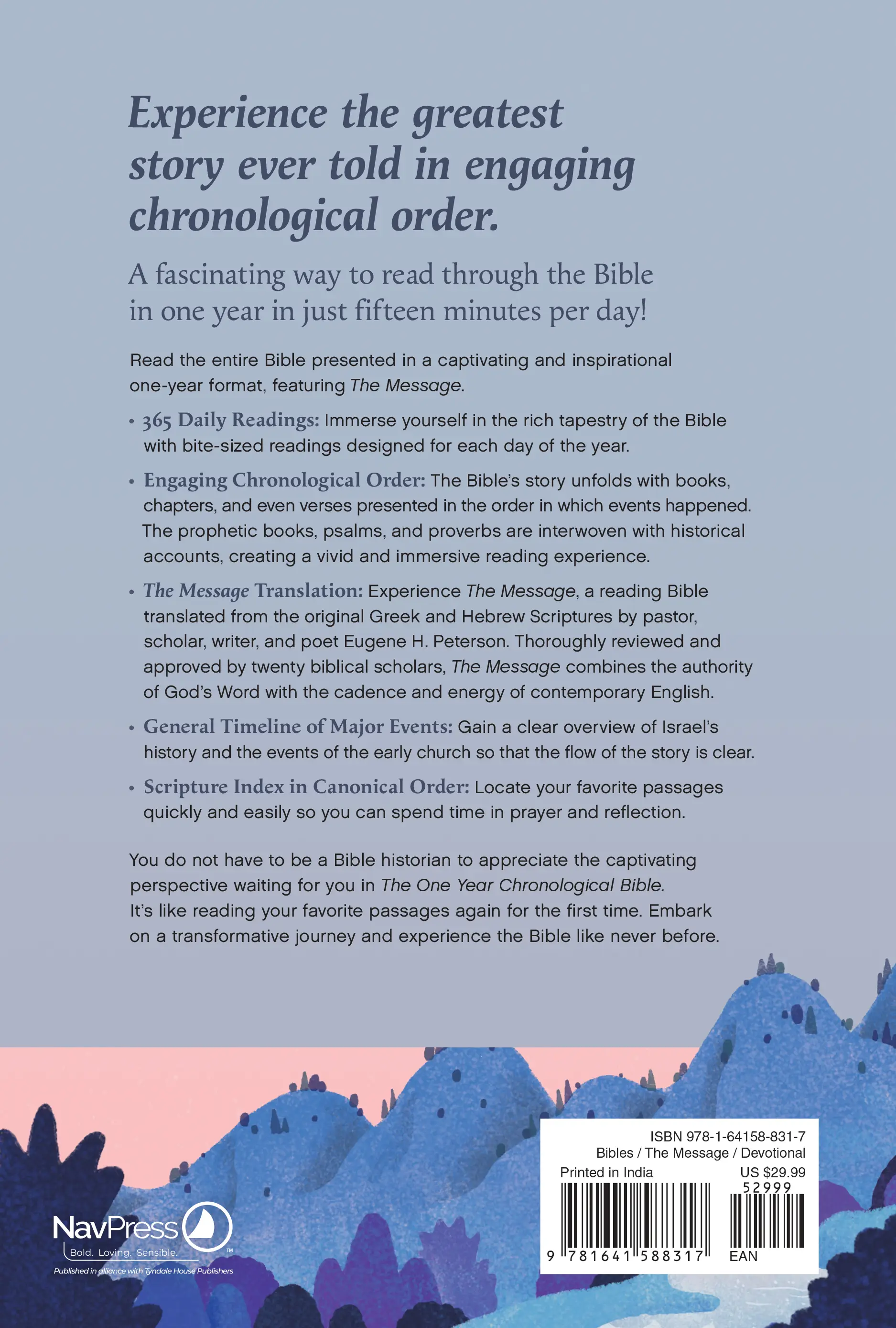 The One Year Chronological Bible The Message, Large Print Thinline ...